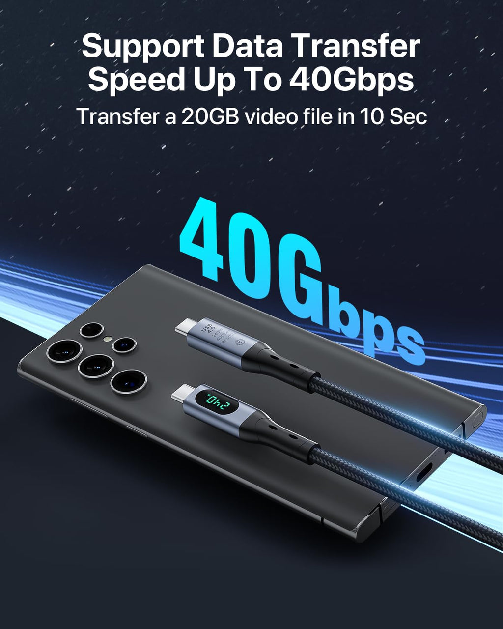 USB 4 Cable with 40Gbps Data Transfer, 5A/240W PD 3.1, 8K@60Hz 1M ...